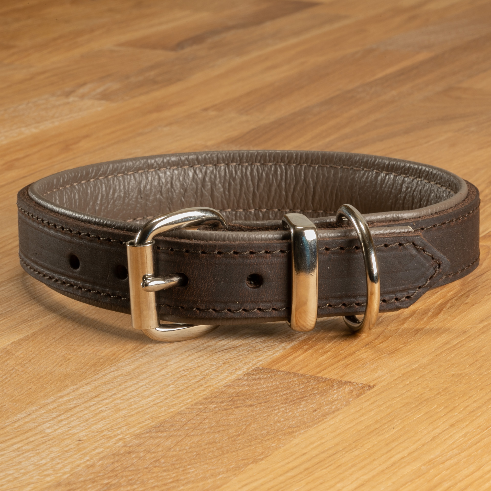 Hundehalsband Lyon Leder dunkelbraun & graubraun | lucka.dog
